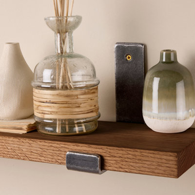 Wall Mounted Shelves - Set of two Walnut Shelves with Inverted Brackets ...