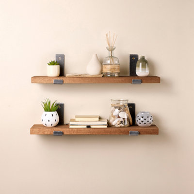Wall Mounted Shelves - Set of two Walnut Shelves with Inverted Brackets ...