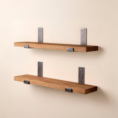 Wall Mounted Shelves - Set of two Walnut Shelves with Inverted Brackets ...