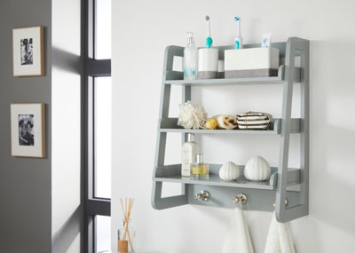 Wall Mounted Shelves with Chrome Hooks in Grey | DIY at B&Q