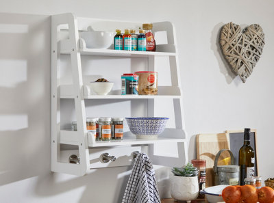 Wall Mounted Shelves with Chrome Hooks in White | DIY at B&Q
