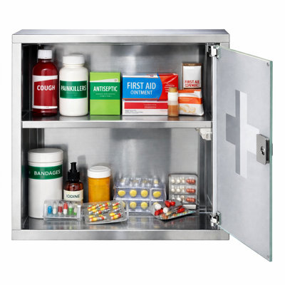 Wall Mounted Stainless Steel First Aid Cabinet with Lock and Key Two ...