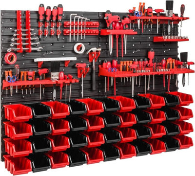 WALL MOUNTED TOOL PEG BOARD SET GARAGE STORAGE BINS WORKSHOP RACK SHED ...