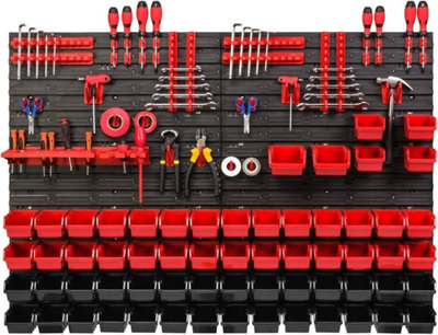 WALL MOUNTED TOOL PEG BOARD SET GARAGE STORAGE BINS WORKSHOP RACK SHED ...