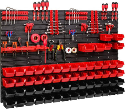 WALL MOUNTED TOOL PEG BOARD SET GARAGE STORAGE BINS WORKSHOP RACK SHED ...