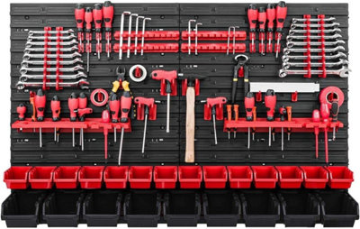 WALL MOUNTED TOOL PEG BOARD SET GARAGE STORAGE BINS WORKSHOP RACK SHED ...