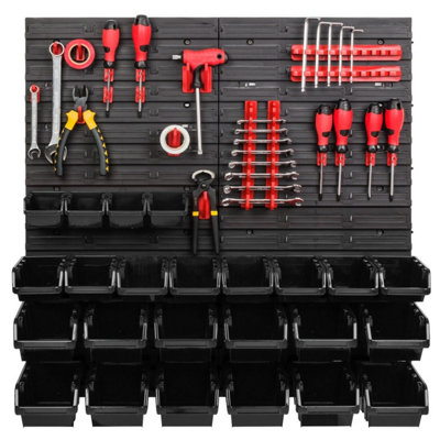 WALL MOUNTED TOOL PEG BOARD SET GARAGE STORAGE BINS WORKSHOP RACK SHED ...