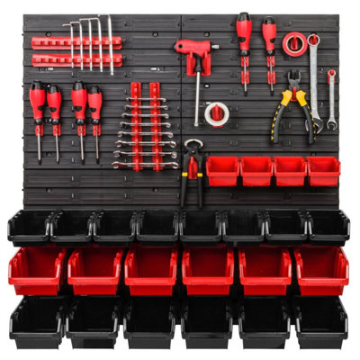 WALL MOUNTED TOOL PEG BOARD SET GARAGE STORAGE BINS WORKSHOP RACK SHED ...
