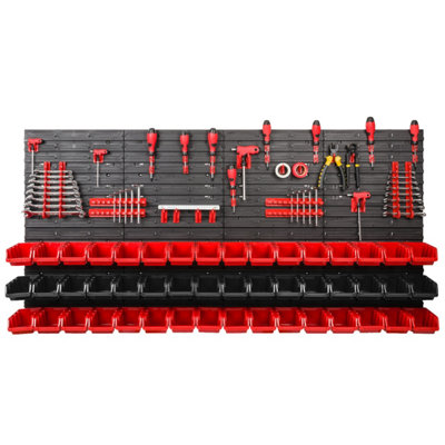 WALL MOUNTED TOOL PEG BOARD SET GARAGE STORAGE BINS WORKSHOP RACK SHED ...