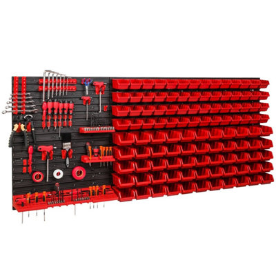 WALL MOUNTED TOOL PEG BOARD SET GARAGE STORAGE BINS WORKSHOP RACK SHED ...