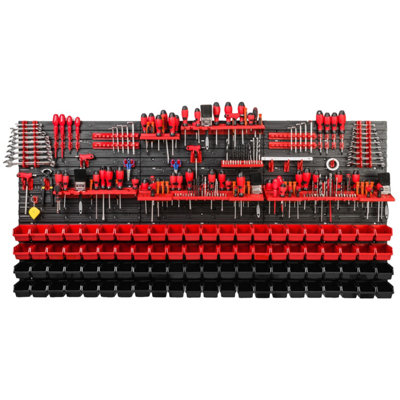 WALL MOUNTED TOOL PEG BOARD SET GARAGE STORAGE BINS WORKSHOP RACK SHED ...