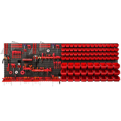 WALL MOUNTED TOOL PEG BOARD SET GARAGE STORAGE BINS WORKSHOP RACK SHED ...