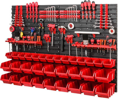 WALL MOUNTED TOOL PEG BOARD SET GARAGE STORAGE BINS WORKSHOP RACK SHED ...