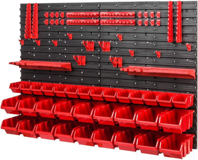 WALL MOUNTED TOOL PEG BOARD SET GARAGE STORAGE BINS WORKSHOP RACK SHED ...