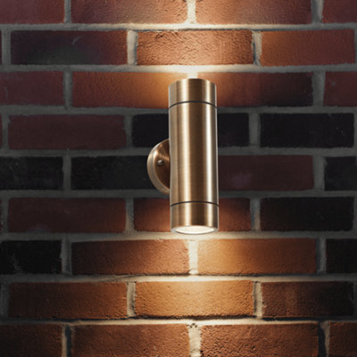 Wall Mounted Up Down Light with LED GU10 Bulb: Solid Brass / Bronze Finish