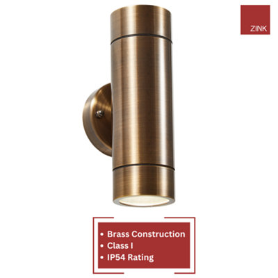 Wall Mounted Up Down Light with LED GU10 Bulb: Solid Brass / Bronze Finish