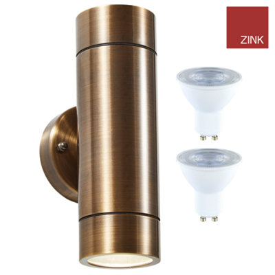 Wall Mounted Up Down Light with LED GU10 Bulb: Solid Brass / Bronze Finish