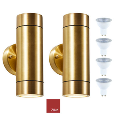 Wall Mounted Up Down Lights with LED GU10 Bulbs: Solid Brass: Twin Pack