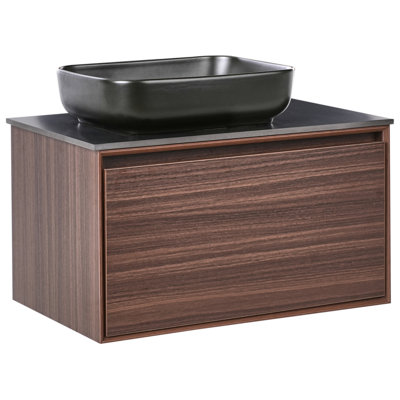 Wall Mounted Vanity Unit with Basin ARICA 80 cm Dark Brown