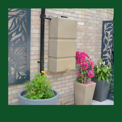 Wall Mounted Water Butt Tank with Tap and Diverter Kit Sandstone Colour ...