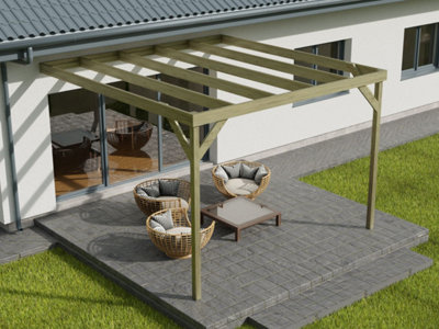 Wall-mounted wooden box pergola, complete DIY kit, 3.6m x 4.8m (Natural ...