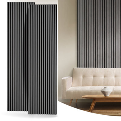 Wall Panel Wood Slat Light Grey Decorative Wooden Wall Panelling 3D ...