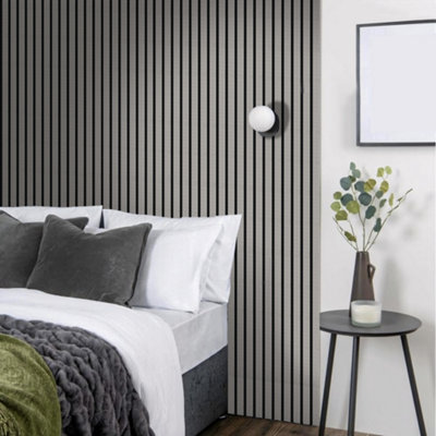 Wall Panel Wood Slat Light Grey Decorative Wooden Wall Panelling 3D ...