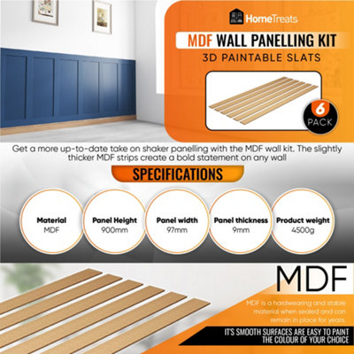 WALL PANELLING KIT SHAKER STYLE 3D WALL PANEL PAINTABLE MDF WOOD (H)900 ...