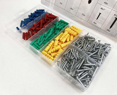 Wall Plugs. Assorted Raw Rawl Plugs with Screws. 285pc Rawlplugs and ...
