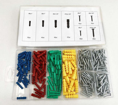 Wall Plugs. Assorted Raw Rawl Plugs with Screws. 285pc Rawlplugs and ...