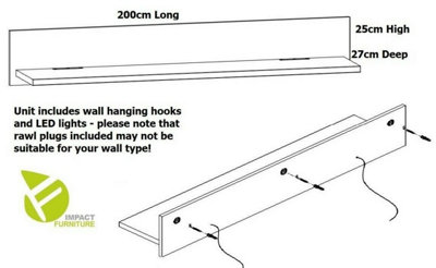 Wall Shelf Panel LED Lights 200cm 2m Display Storage Medium Oak Effect ...