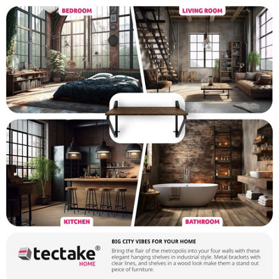 Wall Shelves Irvine - set of 2, wood & metal look, high load-capacity ...