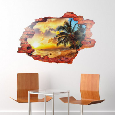 Wall Sticker Beach View Decor Home Decoration Palm Art 3D Mural 90cm x ...