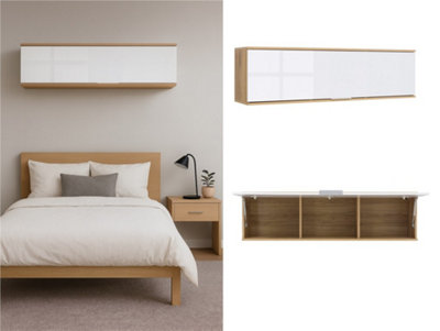 Wall Storage Cabinet Bedroom Overbed Hanging Unit White Gloss Oak ...