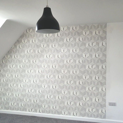Wallpaper 3D Geometric Feature Wall White Cube Illusion Funky Modern ...