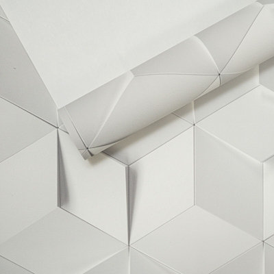 Wallpaper 3D Geometric Feature Wall White Cube Illusion Funky Modern ...
