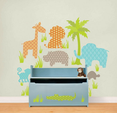 Wallpops Large Jungle Animals Lion Elephant Monkey Self-Adhesive Wall ...