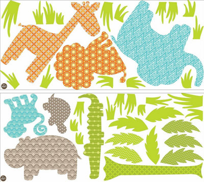 Wallpops Large Jungle Animals Lion Elephant Monkey Self-Adhesive Wall ...