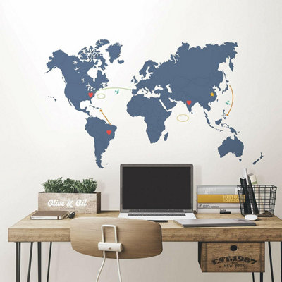 Wallpops Large Self-Adhesive Destination World Map With Marker Pen ...