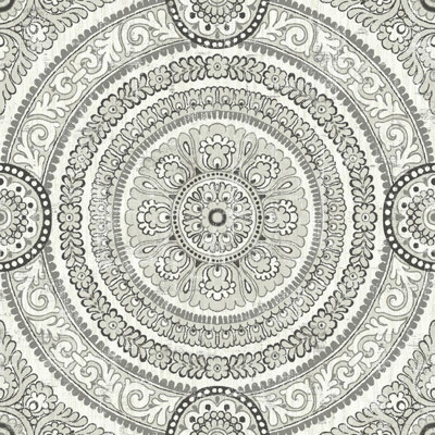 Wallquest Caspia Damask Circle Black Wallpaper Classic Acrylic Coated ...