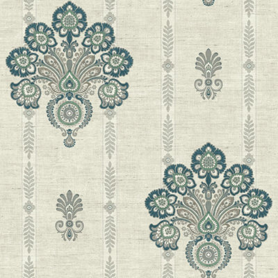 Wallquest Caspia Indian Flower Teal Wallpaper Floral Pattern Classic ...