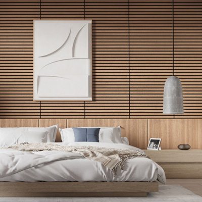 Wallsupply UltrAcoustic Eco Tile Wood Effect Recycled Felt & EPS Acoustic Slat Wall 58 x 29cm ...