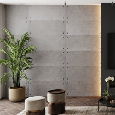 Wallsupply UltraLight Industrial Concrete Effect HD Printed Wall Panels EPS, 12pcs 7.2m² Grey