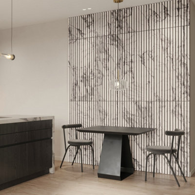 Wallsupply UltraLight Linari Ribbed Round HD Printed 3D Slat Wall Panels EPS, 8pcs 4.6m², Marble ...