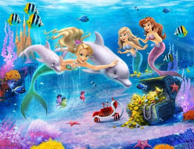 Walltastic Magical Mermaids Multicolour Smooth Wallpaper Mural 8ft high ...