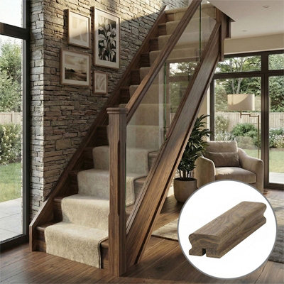 Walnut Handrail LHR 1.2m - 10mm Groove For Glass Panels UK Manufactured ...