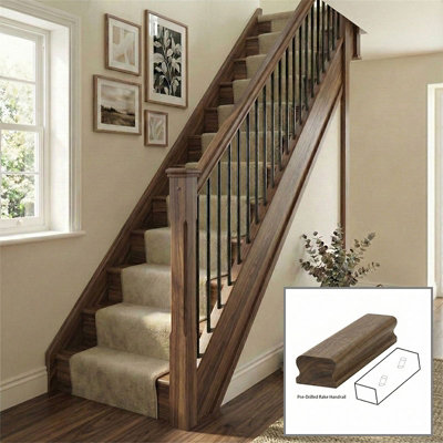 Walnut Handrail LHR 3.0m Rake Drilled For 14mm Metal Spindles UK ...