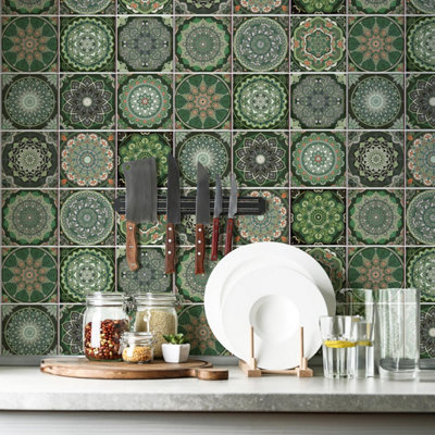 green moroccan tile backsplash