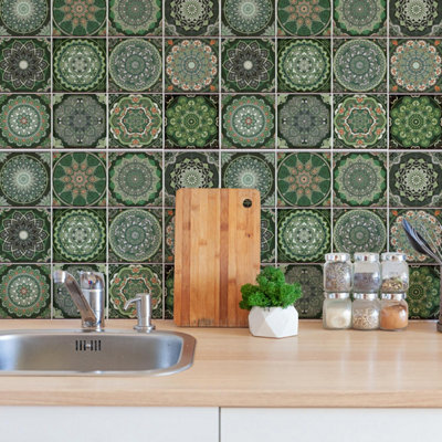 green moroccan tile backsplash