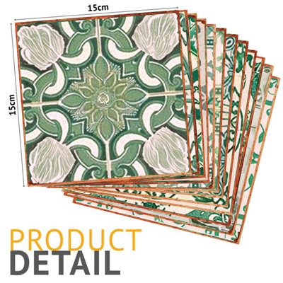 Walplus 24Pcs Light Green Vintage Azulejo Peel and Stick Wall Tiles ...